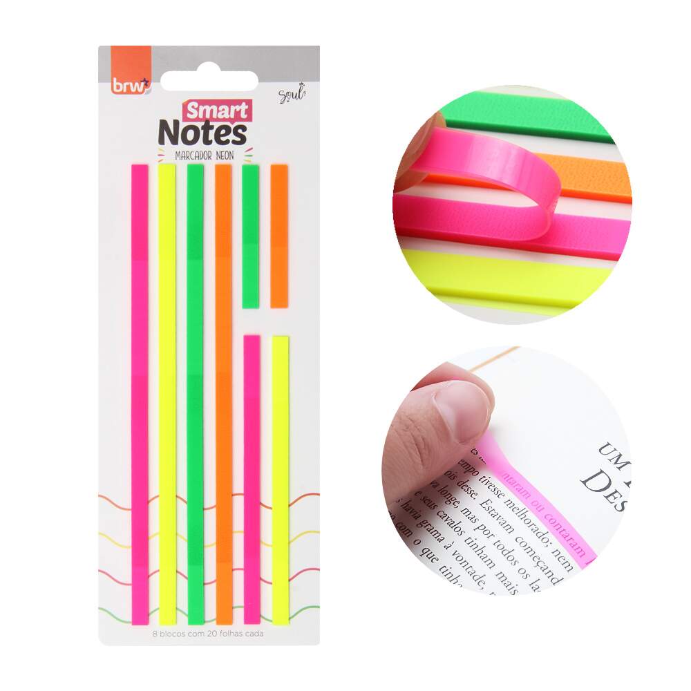 Bloco Adesivo Smart Notes Marca Texto Colorido Neon 8 Blocos
