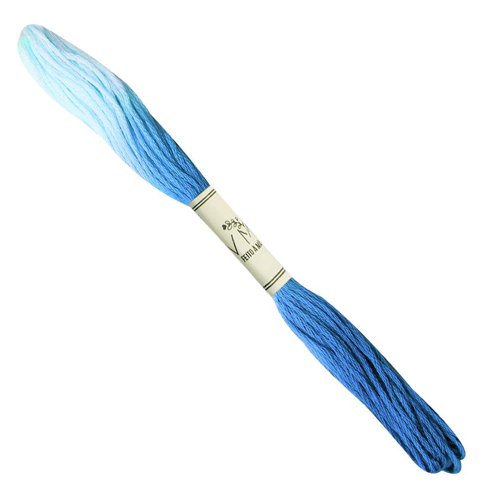 Linha Meada Tingida Degradê Verde e Azul VM Feito à Mão 8mts