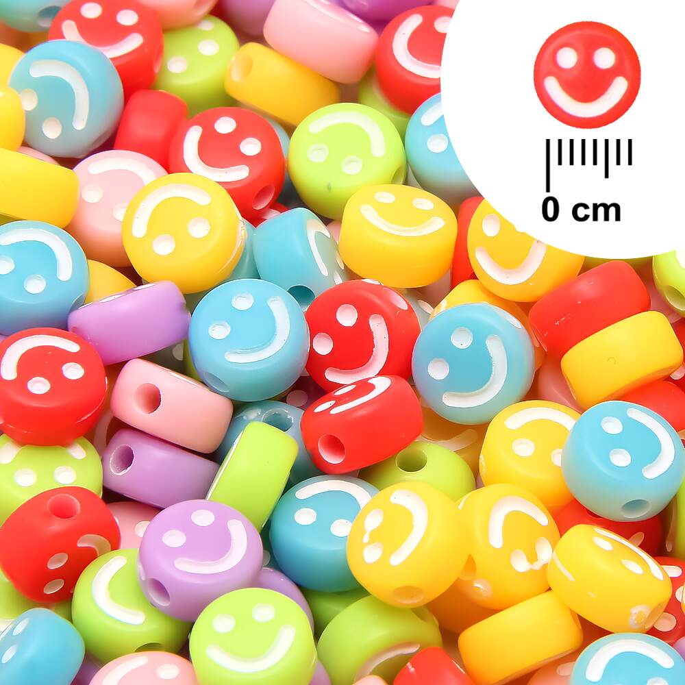 Miçanga de Smile Carinhas Redonda 07mm Colorida com 48g